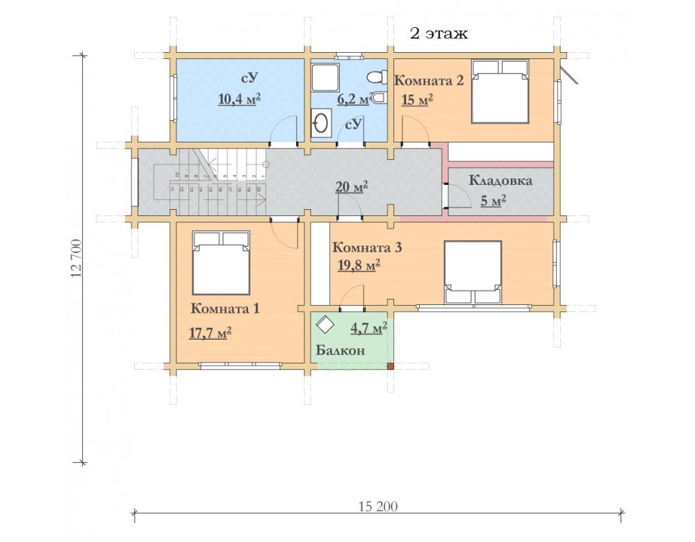 Дом из бруса ТЕРЕМ, размер 15.45x12.95, заказать строительство в Москве ...